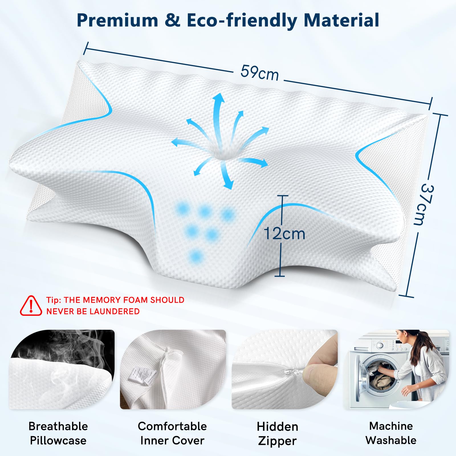 Vuteehy Cervical Neck Pillow for Pain Relief Sleeping, Ergonomic Memory Foam Pillow for Neck and Shoulder Pain, Orthopedic Contour Support Pillows for Side Back & Stomach Sleepers(2023), White