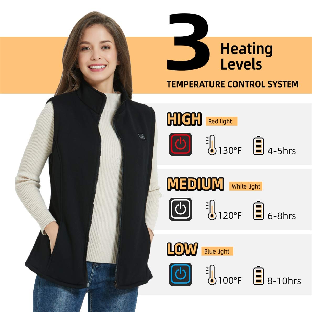 Women Heated Vest Fleece Youth Petite 7.4V Electric Warm Vest With Battery Pack Black 0-2