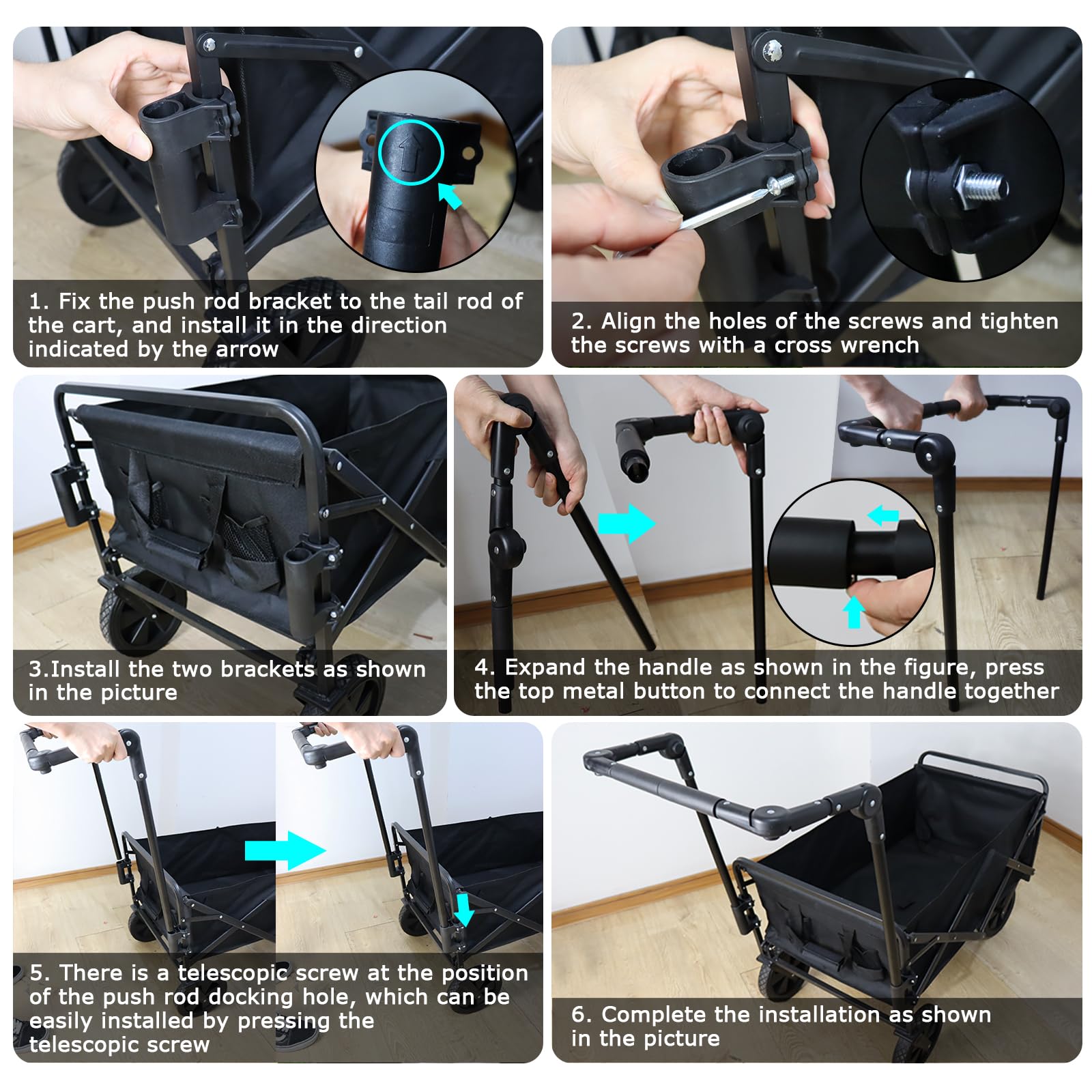 VOONKE Folding Wagon Push Handle, Adjustable Universal Wagon Handle Attachment, Replacement Folding Kids Wagon Pusher for Folding Beach Cart Stroller Attachment Compatible (Wagon Not Included)
