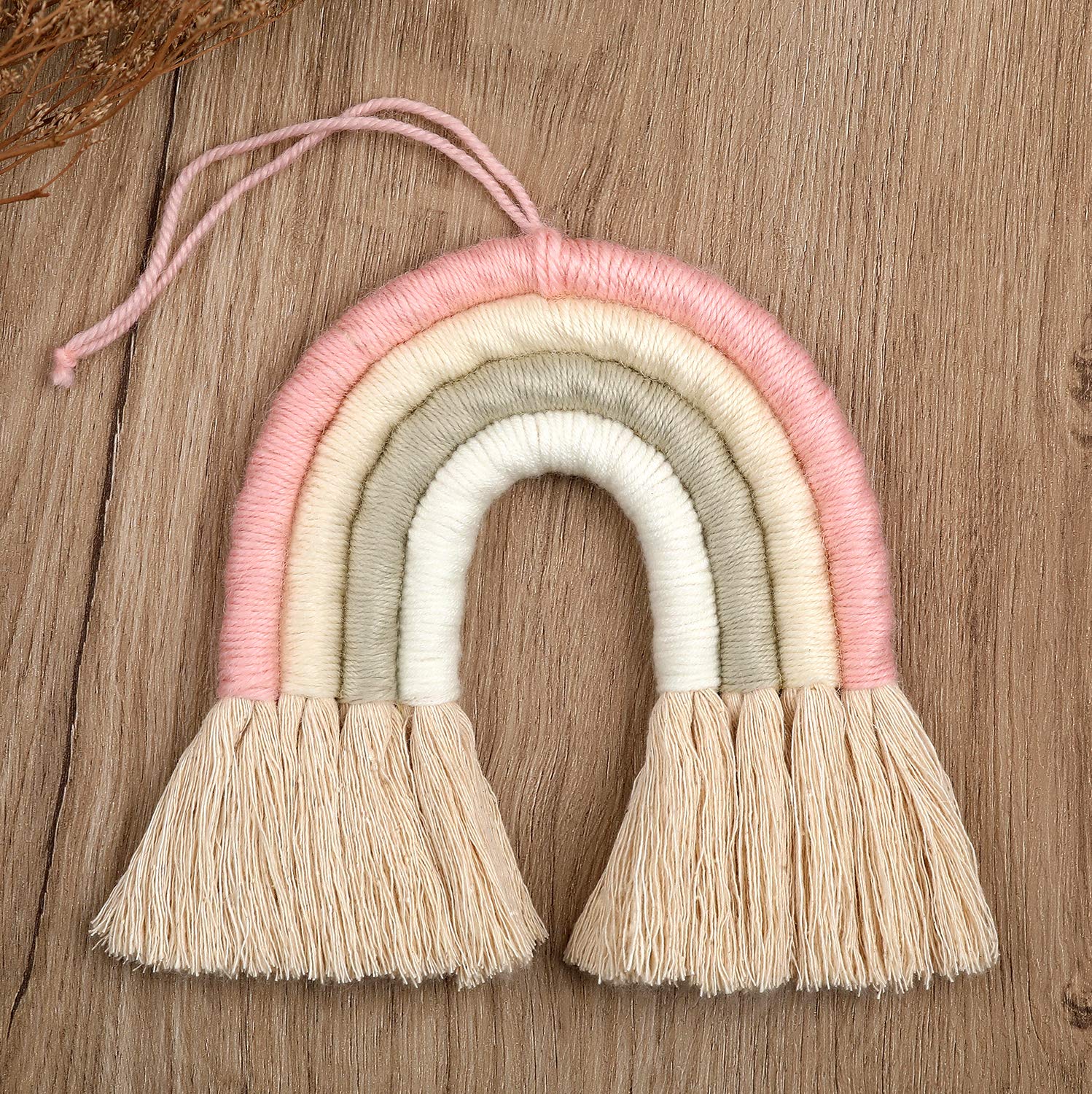 YMVV Rainbow Macrame,Woven Boho Rainbow Wall Hanging with Tassels,Cute Wall Decor for Nursery,Suitable for Festival Ornaments Baby Shower Wedding Pink Rainbow Decor(5.5 x 0.5 x 5)