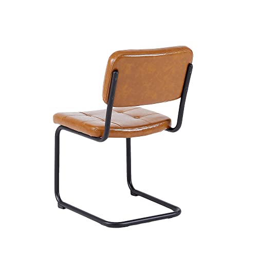 YISH W29980859 Modern Set 2 Pack Upholstered Accent Metal Legs, PU Leather Armless Chairs with High-Density Sponge for Dining Living Room Bedroom, Brown