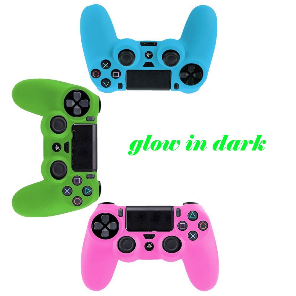 YTTL® 3 Pack Glow in Dark PlayStation 4 Controller PlayStation 4 Gamepads PS4 Controller Glow-in-the-Dark Silicone Protective Skin Case Cover Sony PS4--Blue/Green/Pink