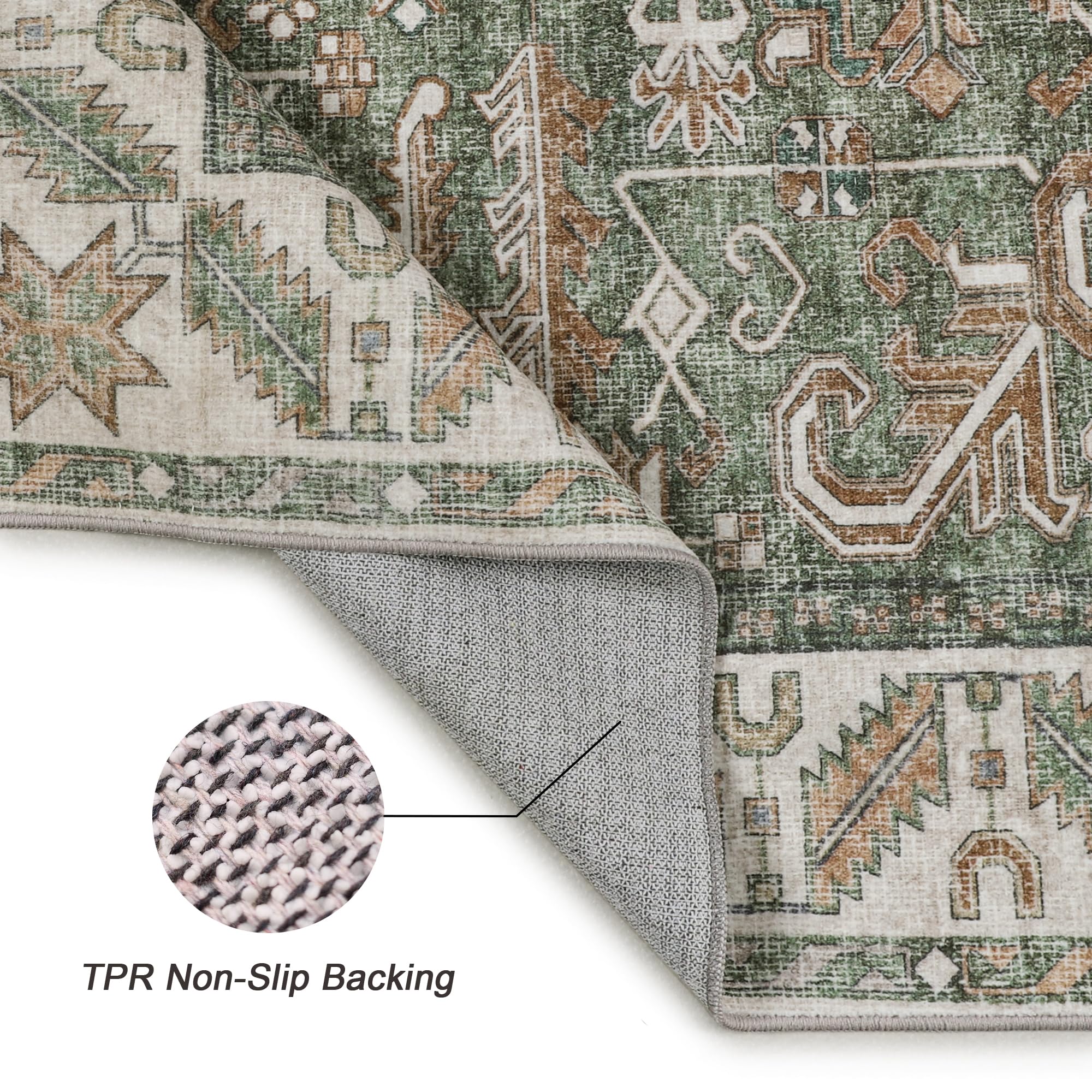 Valenrug Washable Rug 6x9 - Ultra-Thin Antique Collection Area Rug, Stain Resistant Rugs for Living Room Bedroom, Distressed Vintage Rug(Green, 6'x9')