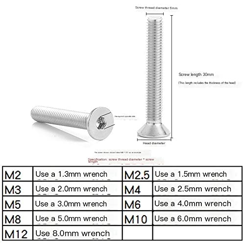 WAAZI Hexagon Socket Screws 201 Stainless Steel countersunk Head Hexagonal Screw Flat Head Hexagonal Bolt Inner Hexagonal Screw (Size : M5*12)