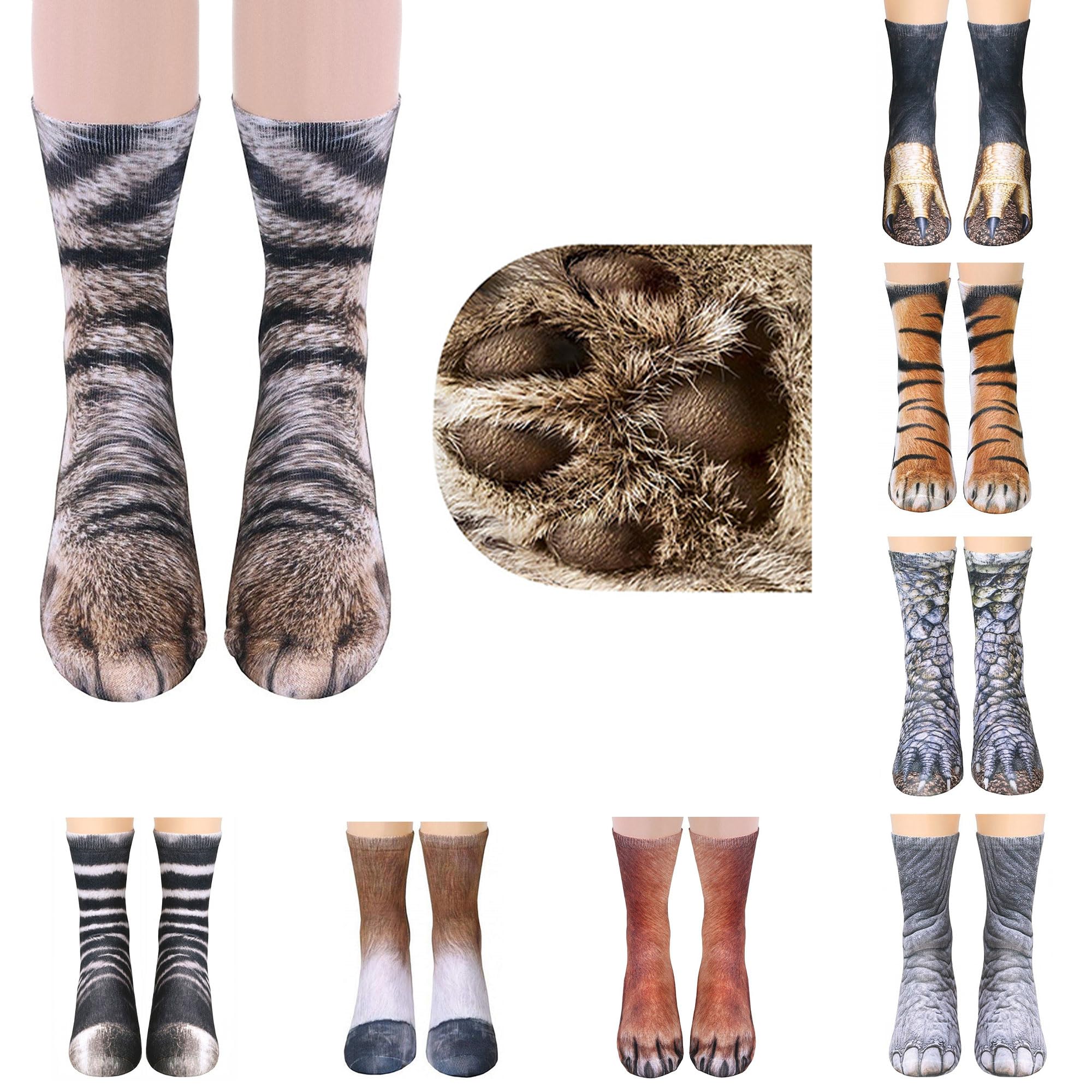 Tiaronics 3D Socks Unisex Adult Animal Paw Crew Socks - Sublimated Print (Horse)