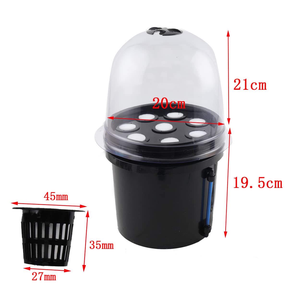 WEBTB Top Feed Drip Hydroponics Systems Recirculating Deep Water Culture Hydroponic Bucket System 8L Hydroponic Growing Kit with 5 Holes Soilless Cultivation Grow Box Garden Cabinet Box