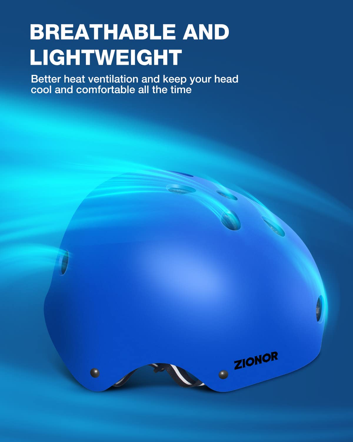 ZIONOR H3 Skateboard Helmet for Kids/Youth/Adults - Comfortable Wearing for Skateboarding/Roller Skating/Inline Skating/Scooter SkyBlue (Medium)