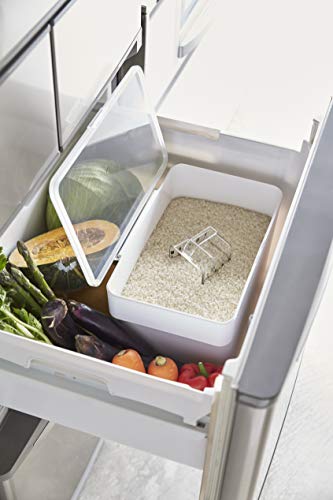 YAMAZAKI home Tower Rice Storage with Scoop Cut-Out(Includes Measuring Cup) WH Space saving, One Size, White