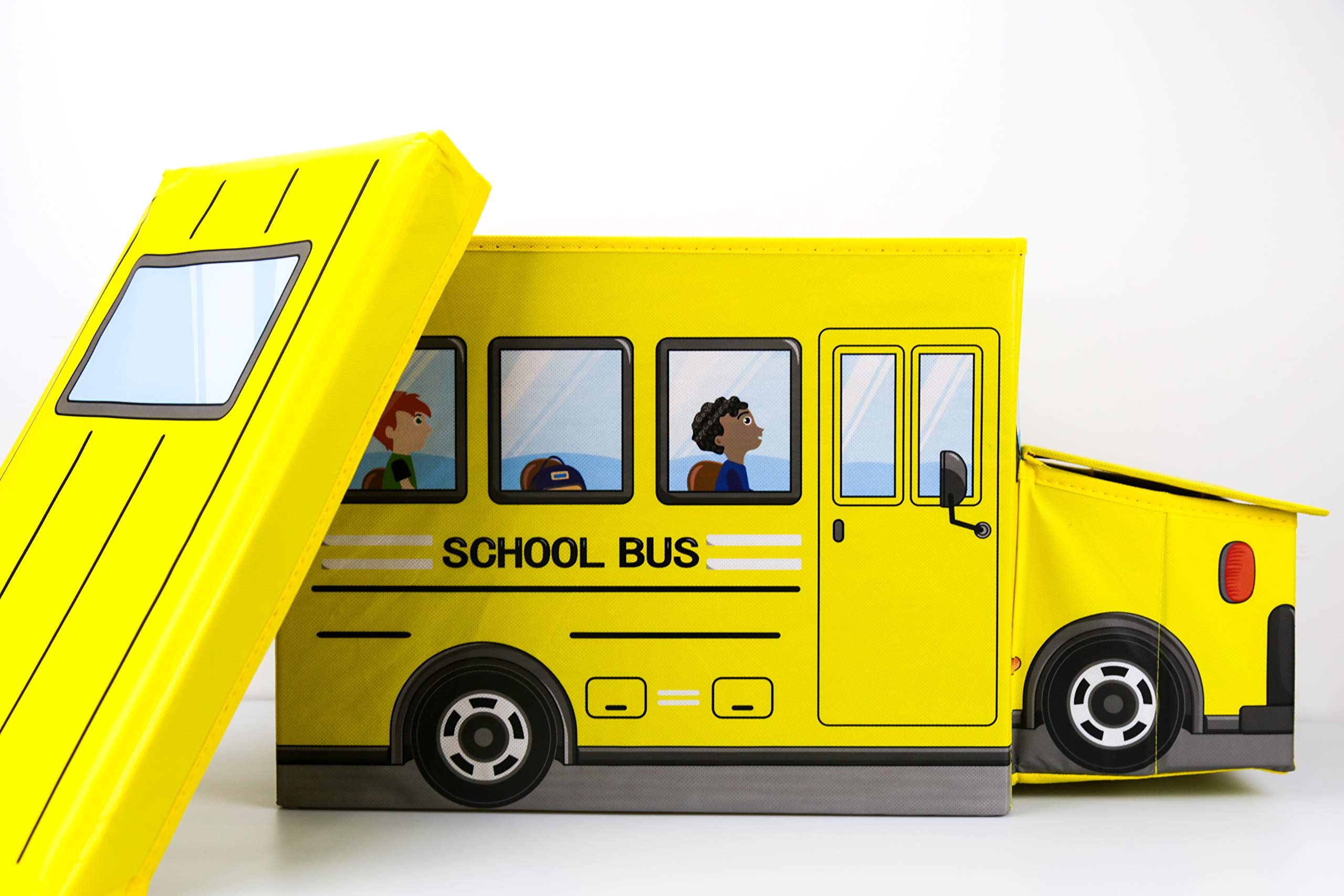Wonderful Think Yellow Storage Toy Box - Folding Storage Organizer with Foam Cushion Seat Perfect Size Storage Collapsible Chest (School Bus)