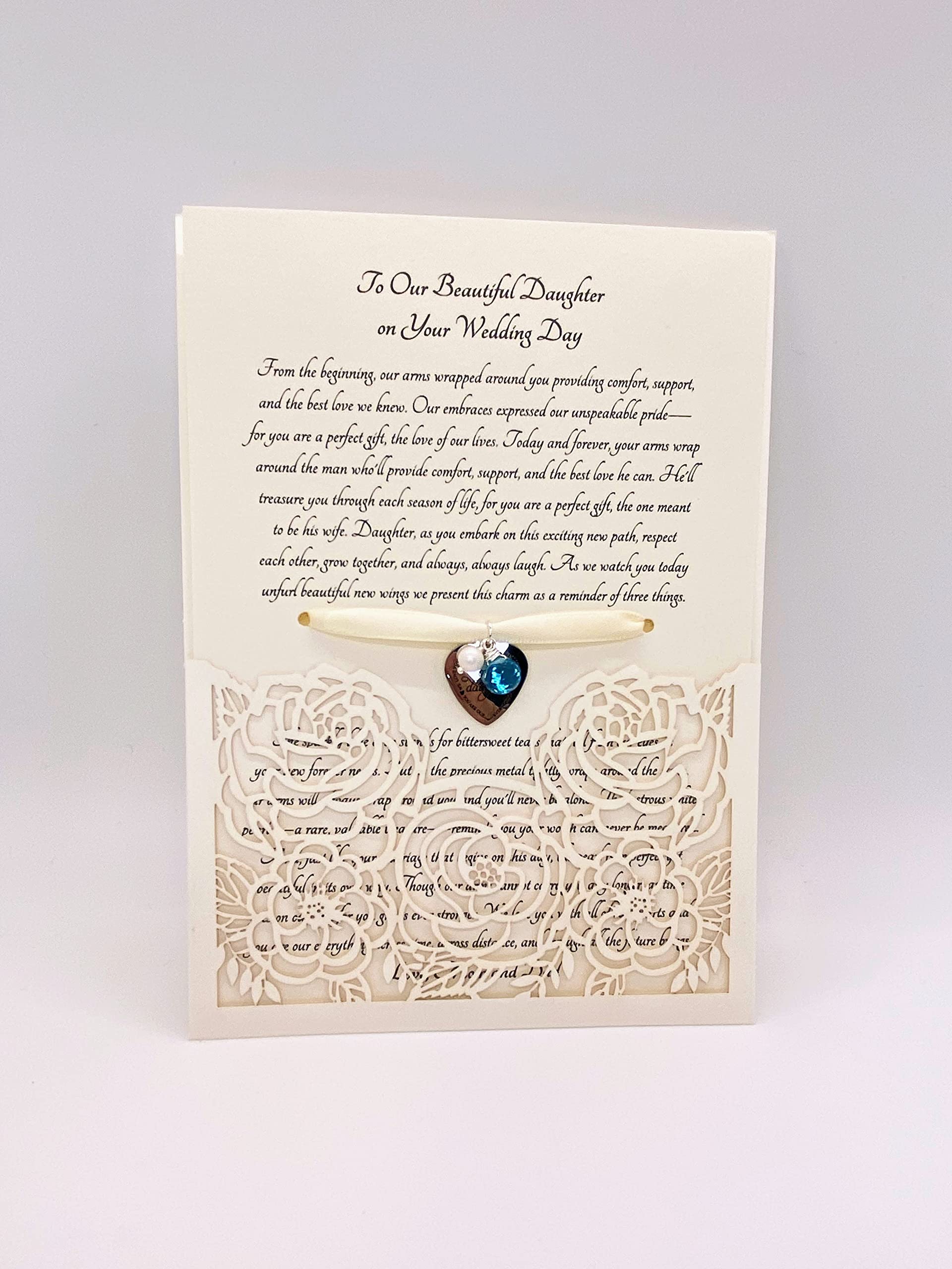 Wedding Gift for Daughter, Something Blue Charm and Poem from Parents Mom and Dad
