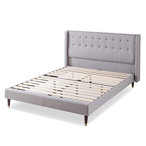 ZINUS Benton Upholstered Platform Bed Frame with Wingback Headboard / Mattress Foundation / No Box Spring Needed / Wood Slat Support / Tufted Headboard, Queen