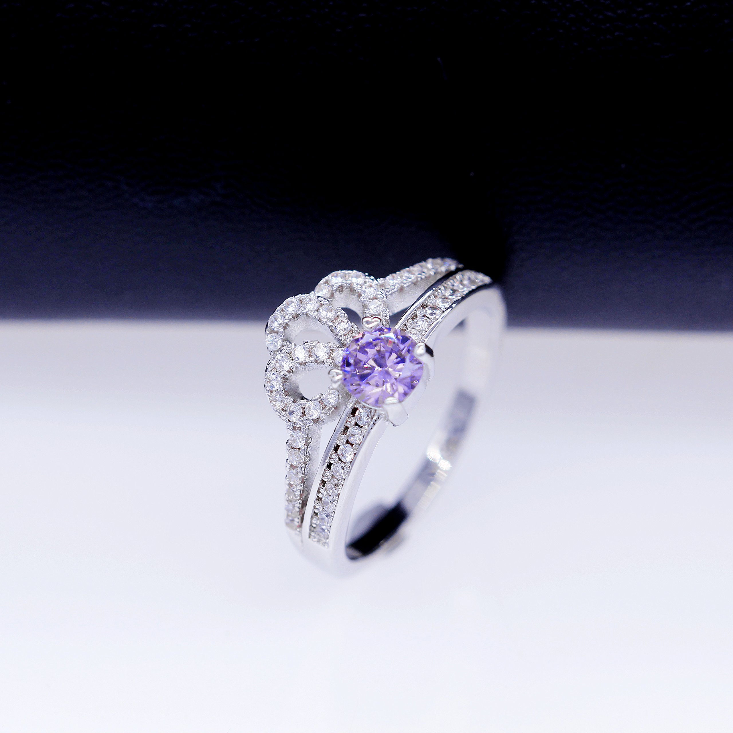 Uloveido Women's Princess Queen Crown Tiara Rings White Gold Plated Round Multi Cubic Zirconia Tiny Clear CZ Promise Ring (Purple, Size 7) Y2735