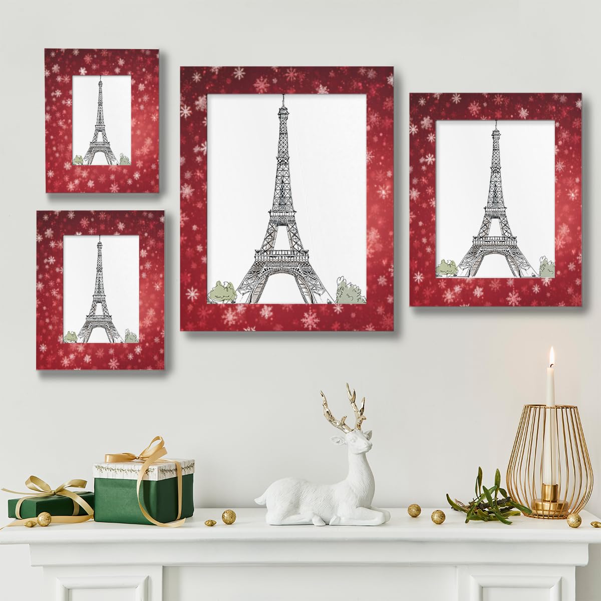 YoCosy Picture Frames 5x7 for Wall Decor Cute Red Snowflake Christmas Hanging Picture Frame with Stand Large Wood Photo Poster Frames Collage for Tabletop, Acrylic Face
