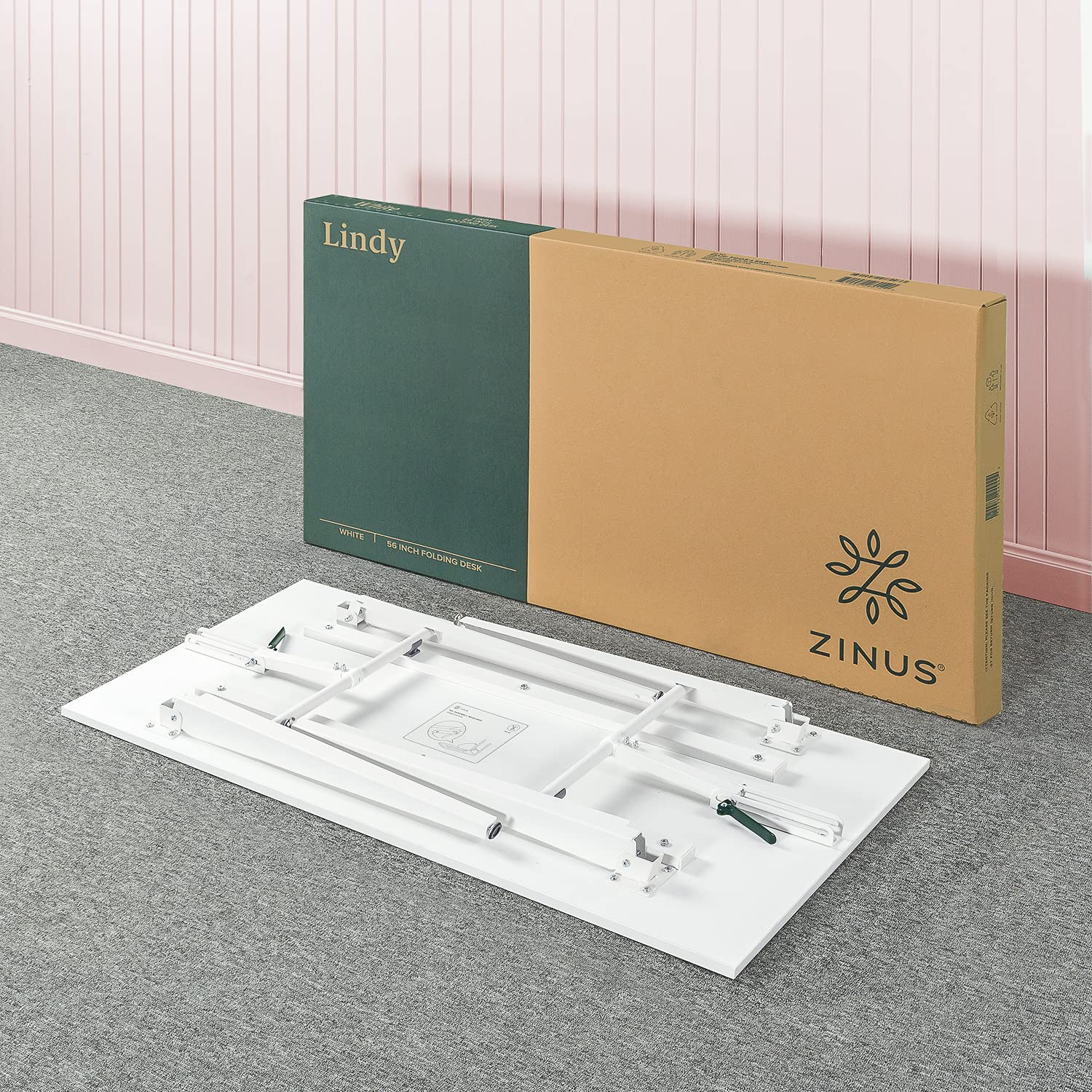ZINUS Lindy 56 Inch Folding Desk / Multipurpose Folding Table / Office Desk / Computer Workstation / Water-Resistant Finish / Zero Assembly