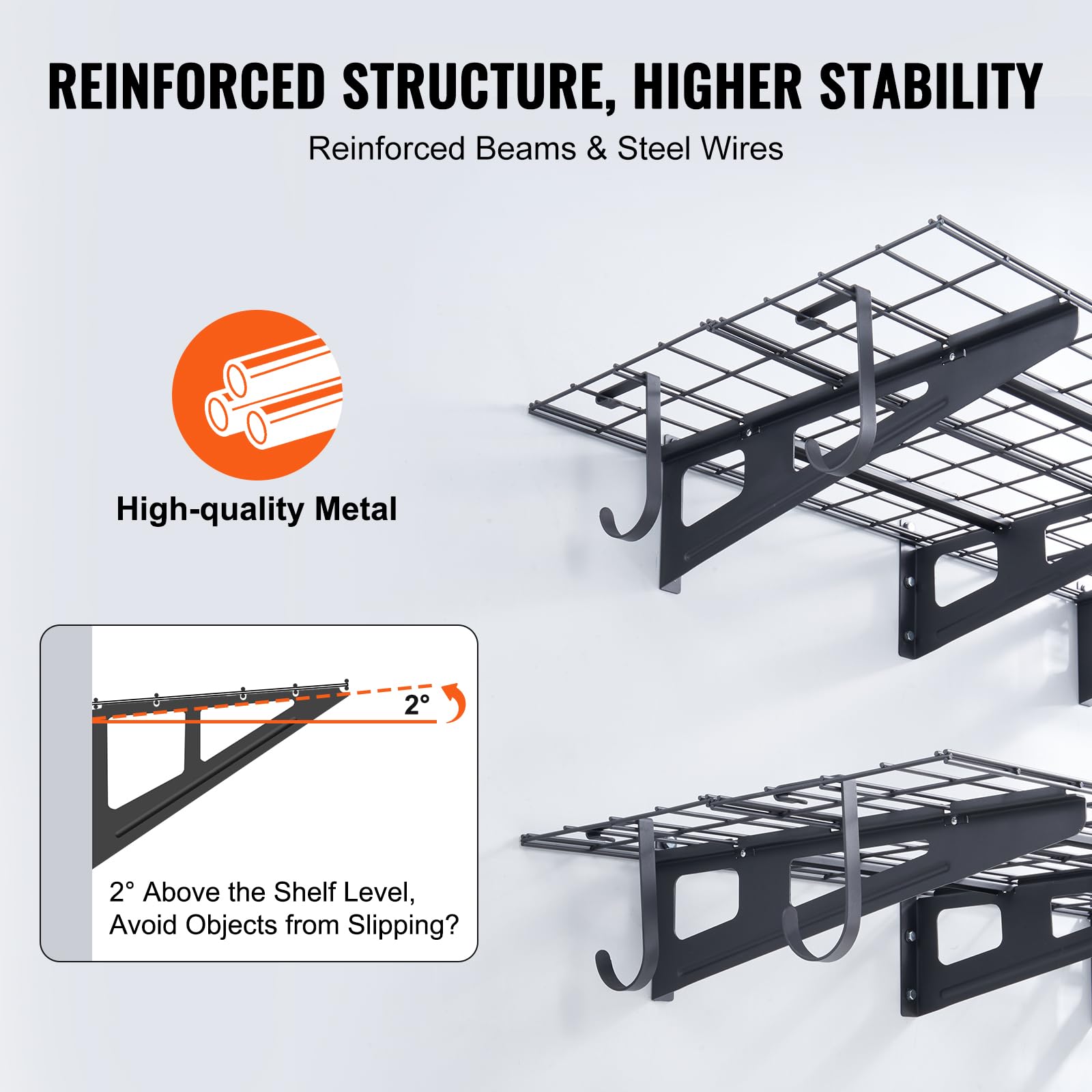 VEVOR Garage Shelving Wall Mounted, 2 x 6 ft Heavy Duty Garage Wall Shelves, 1000 lbs Load Capacity Garage Storage Rack Floating Shelves, 2 Pack, Suitable for Shop, Shed, Garage Storage