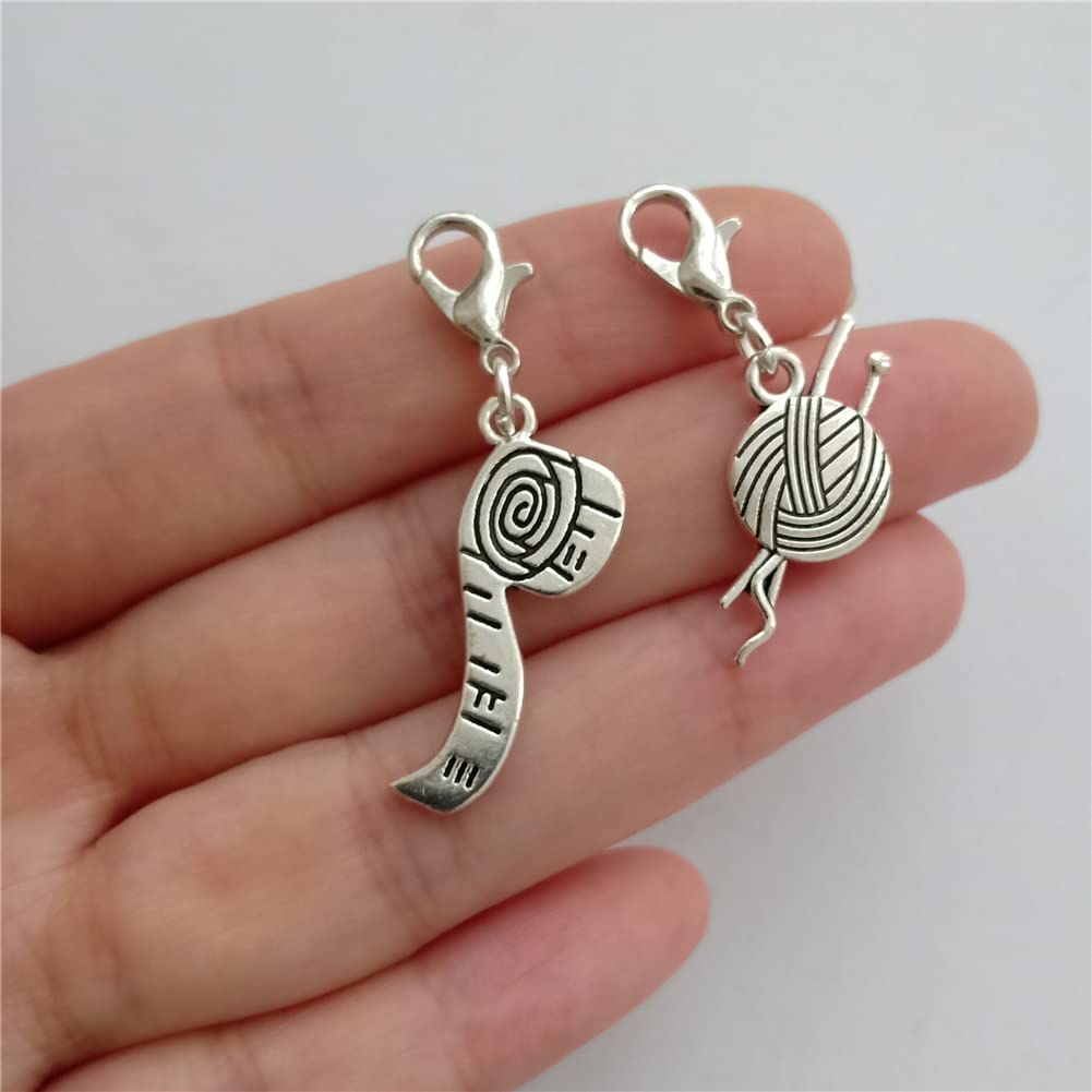 WYGUYO 3 Pcs Mini Scissors and Ball of Yarn Charms with Lobster Clasp for Bracelet, Handbags, DIY Key Chain, Tool Clip on Charm