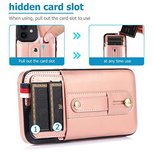 ZCDAYE Wallet Case for iPhone 14 with Card Holder, Non-Slip Finger Holder Adjustable Leather Loop Strap Anti-Scratch Protective Phone Cover for iPhone 14 (6.1 inches), Pink