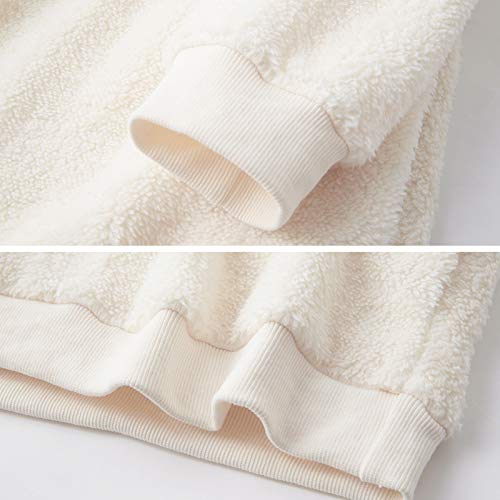 HMBEIXYP Girl's Polar Fleece Sherpa Pullover Fuzzy Fleece Sweatshirt Hoodie with Pockets White 90CM