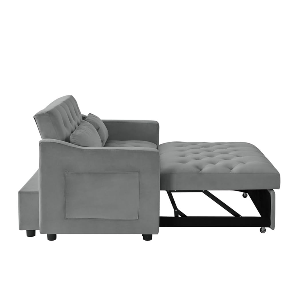ylyajy Grey Velvet Sofa Bed, Suitable for Living Rooms, Apartments, and Bedrooms