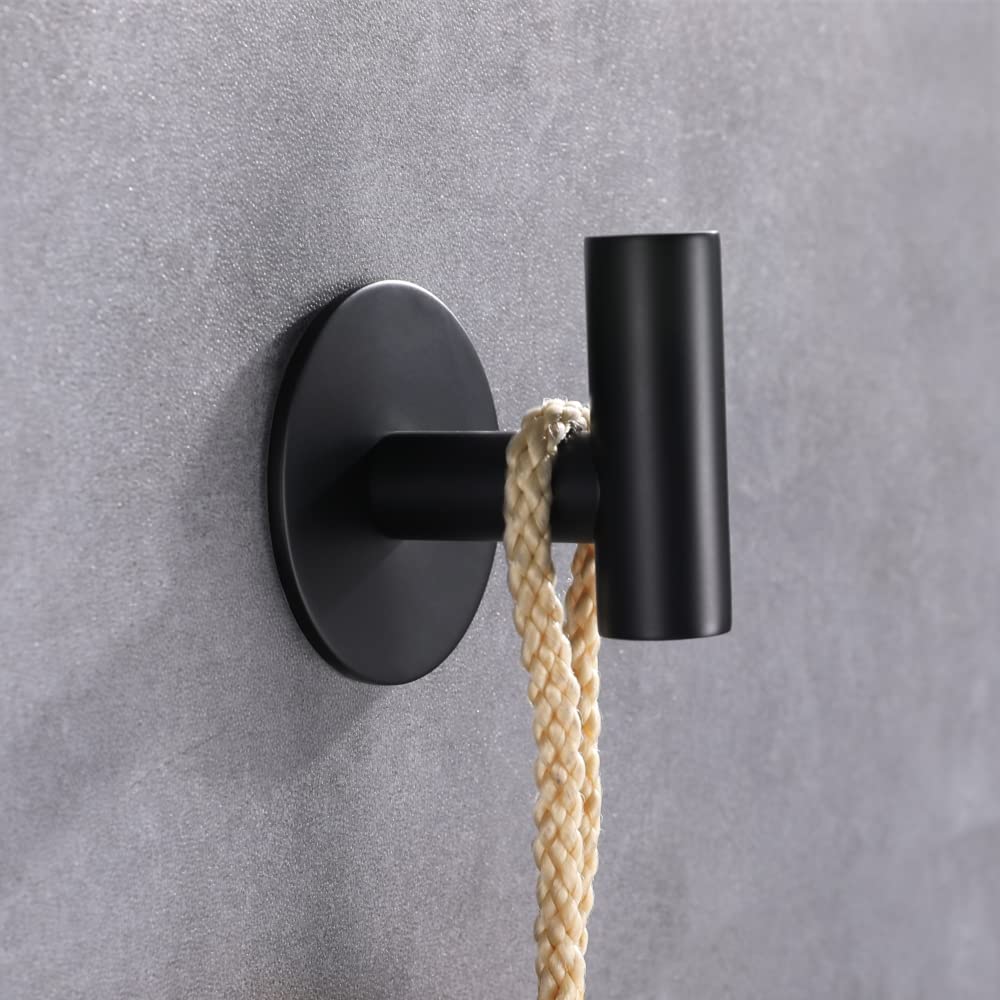 Zuvky Self Adhesive Hooks 304 Stainless Steel heavy duty hangers without nails for Bathrooms Kitchen Livingroom Garage Hotel Waterproof Towel Hook-2 Pack (Black)