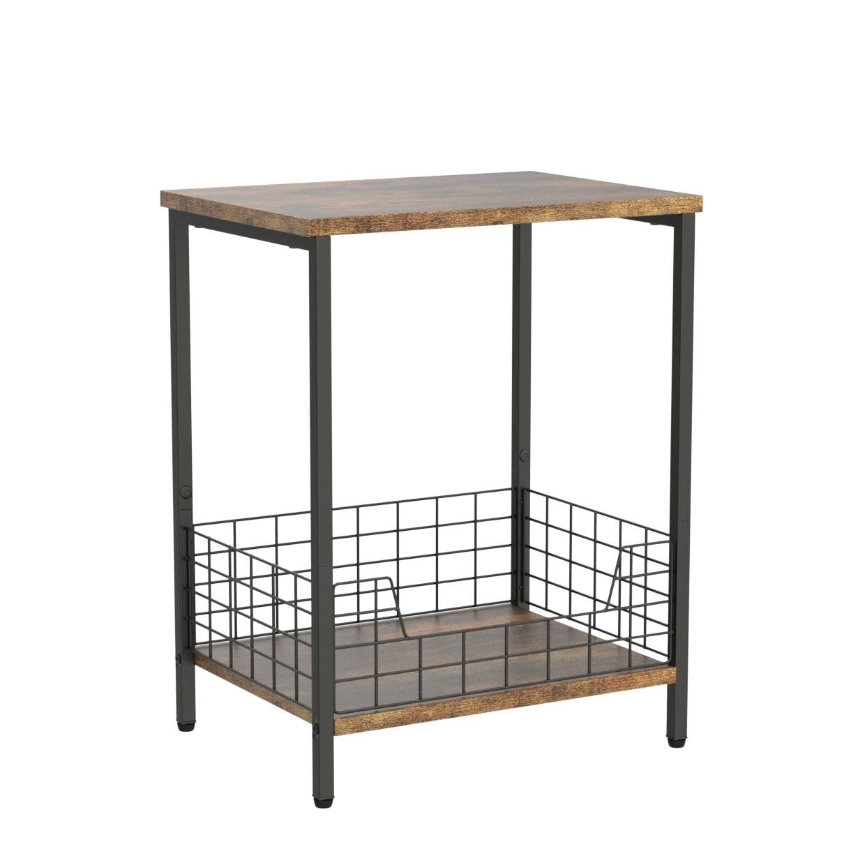 YMYNY 2-Tiers End Table, Side Table with Storage Shelves, Small Nightstand, Industrial Couch Table, for Study, Office, Living Room, Bedroom, Record Player Stand 20.5*15.7*11.4" Rustic Brown UHST001H