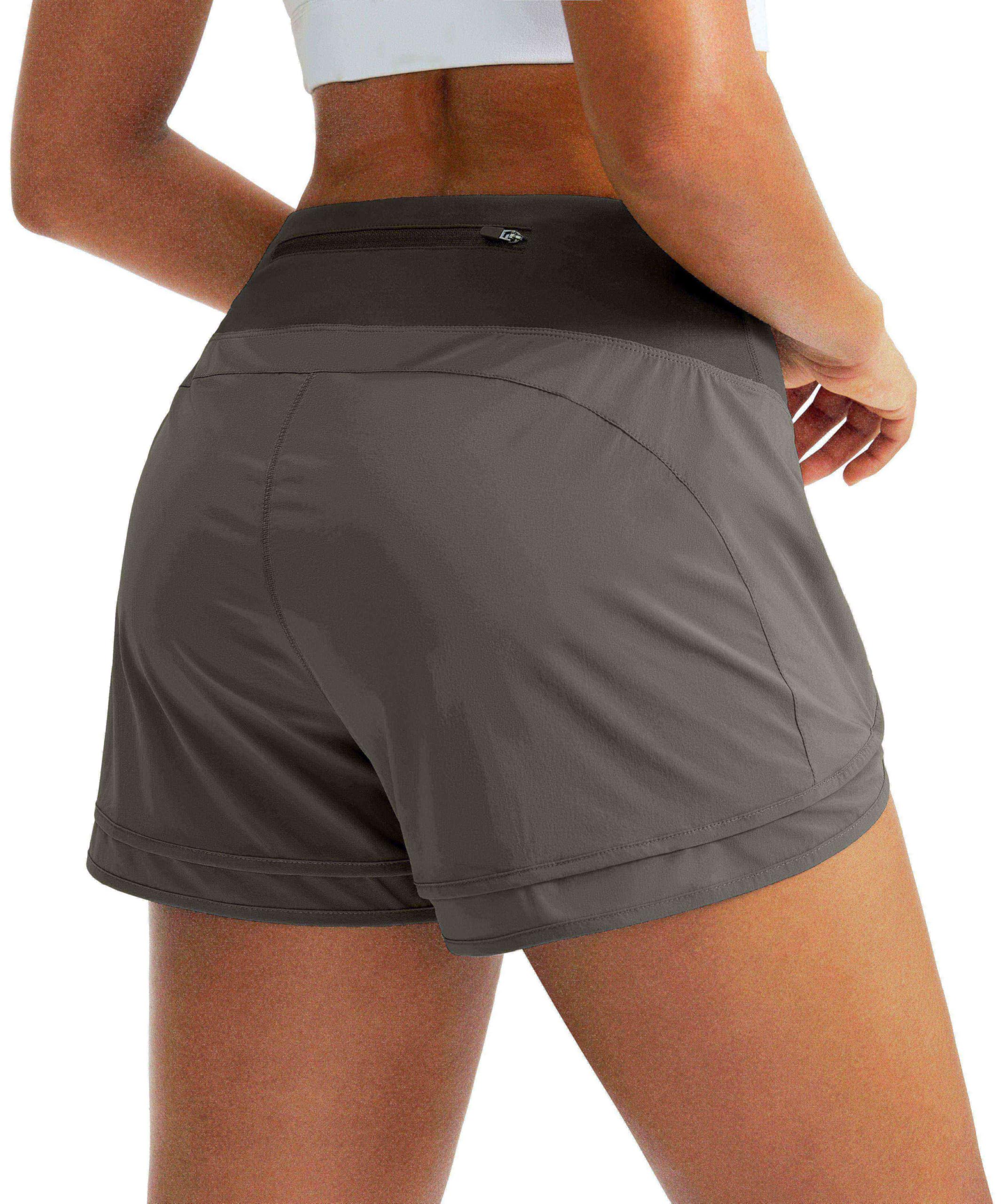 Women's Running Shorts High Waisted Quick-Dry 3 Inch Gym Workout Athletic Shorts for Women with Zipper Pocket(Army Green, M)