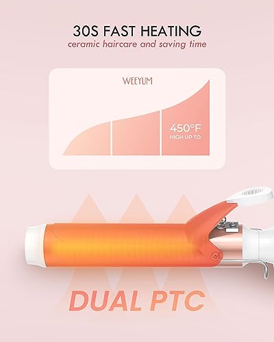 WEEYUM 1 1/2 Inch Curling Iron, Large Barrel Curling Wand for Hair, Ceramic Tourmaline Hair Curling Iron Double Voltage(100-240V)