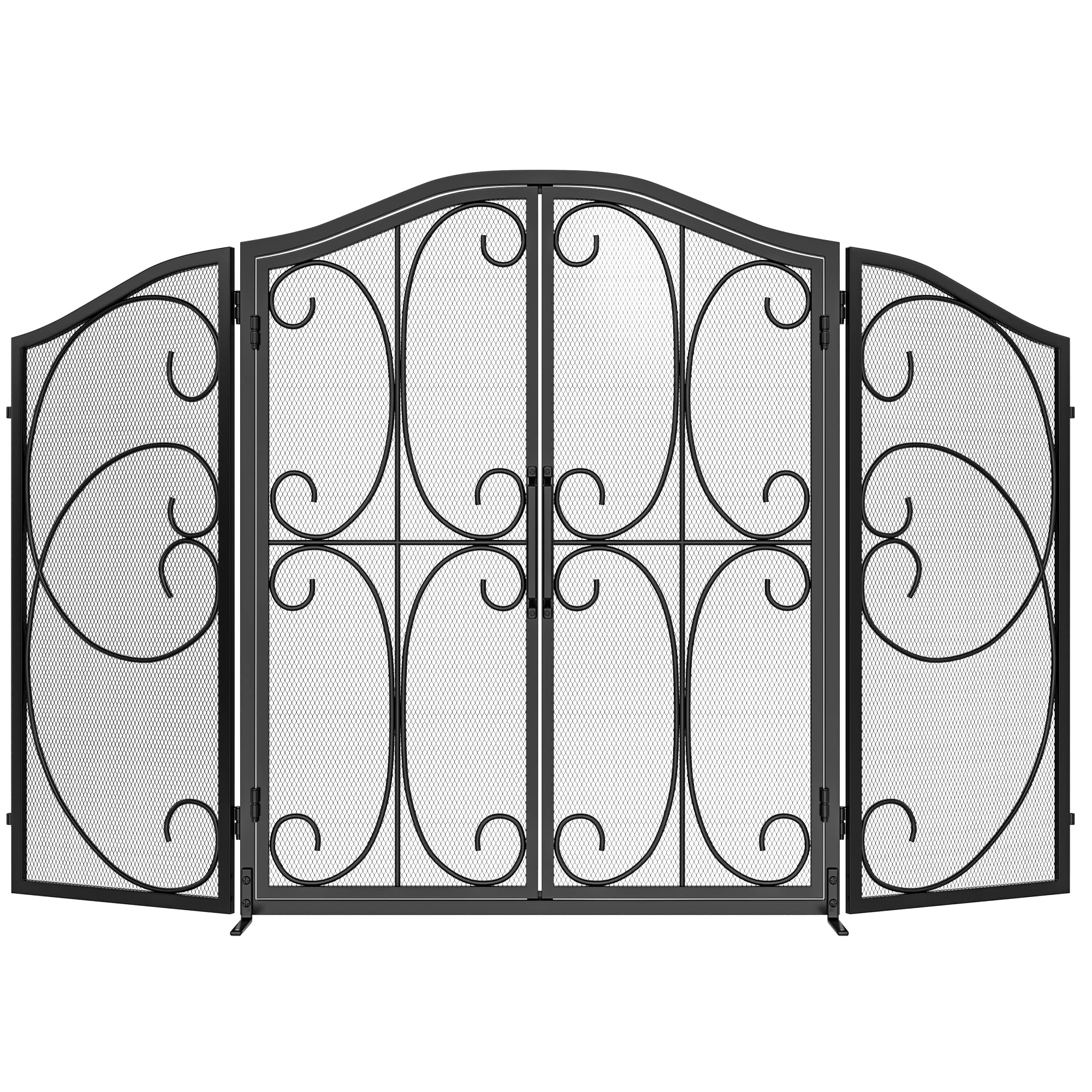 YITAHOME Fireplace Screen with Doors for Wood Burning Fireplace,43x33in Heavy Duty Wrought Iron Bronze Fireplace Screens Decorative Spark Guard Safety Protector Fireguard Panel for The Living Room