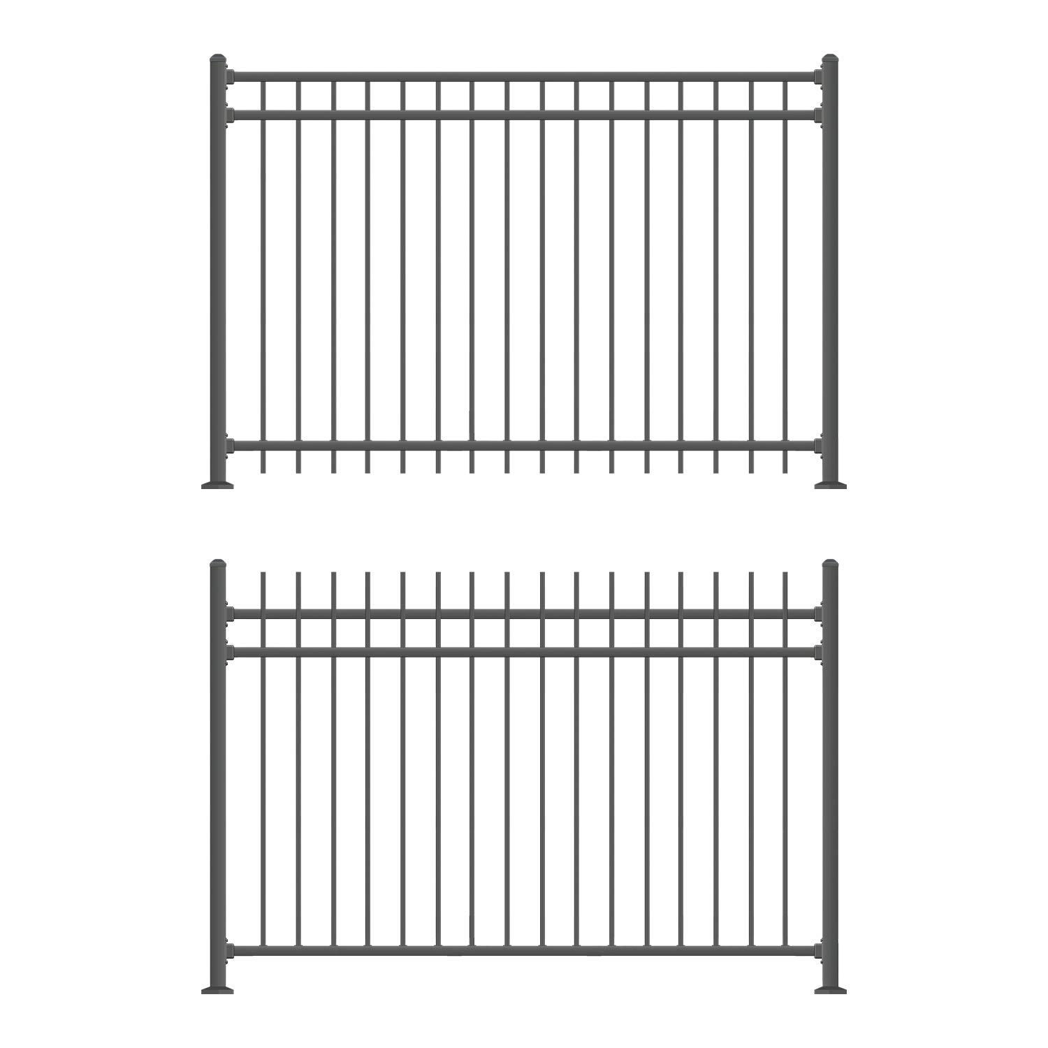 XCEL - Black Steel Anti-Rust Fence Panel - Flat End Picket - 6.5ft W x 5ft H - Easy Installation Kit, Outdoor Residential Fencing for Yard, Garden, Concrete, 3-Rail Metal Fence, include a Fence Post