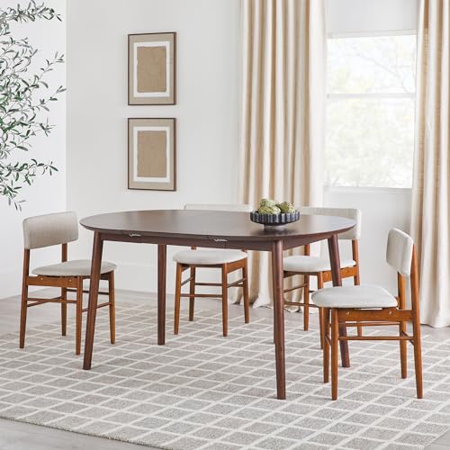 Walker Edison Mid Century Solid Wood Oval Extension Dining Table with Hairpin Legs and Removable Leaf, 60 Inch, Walnut