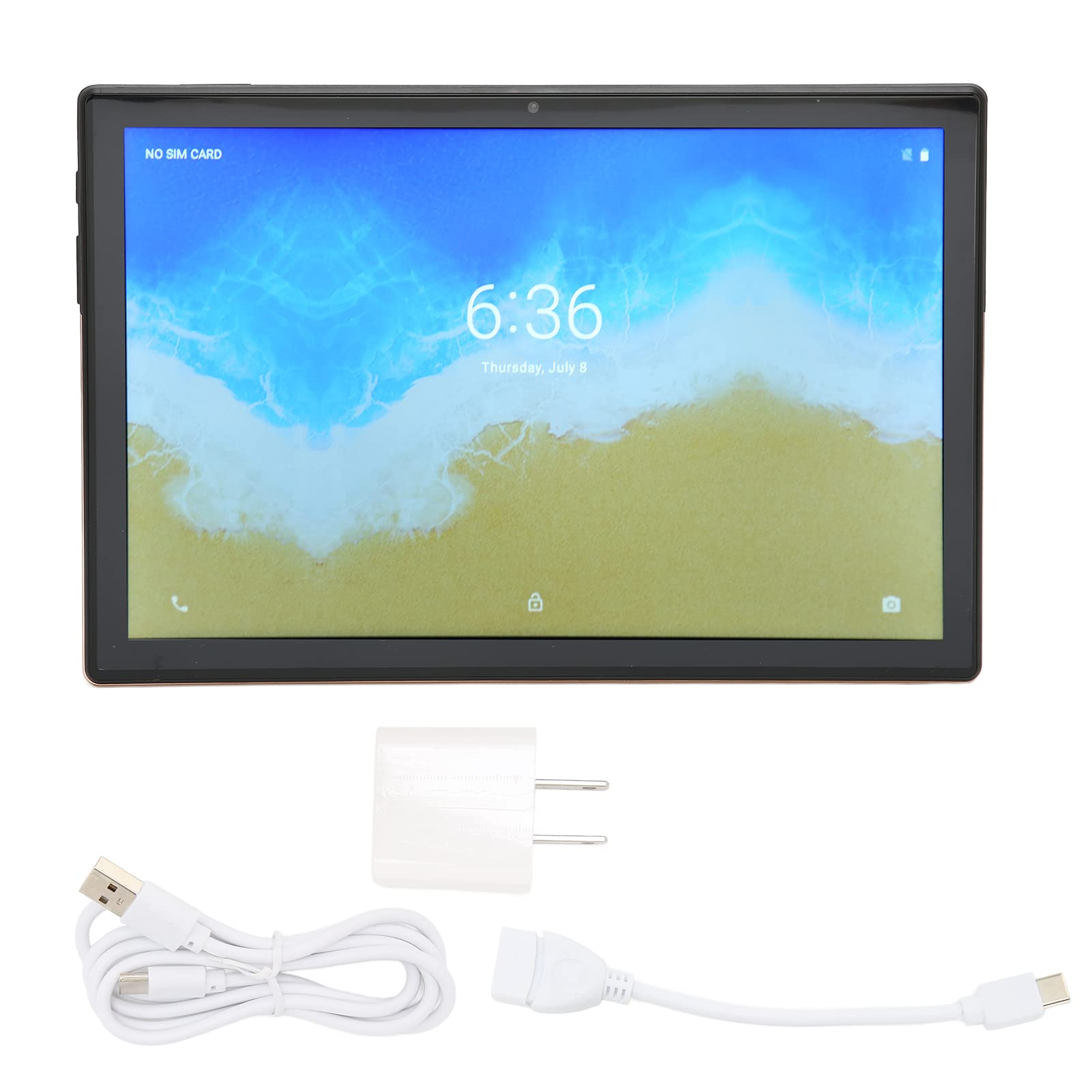 Yoidesu 10.1in Tablet Octa Core, 4G RAM 128G ROM, Dual SIM Dual Standby, 7000mAh Battery, Gold Tablet with Dual Speakers, Android 11, FHD Screen (US Plug)