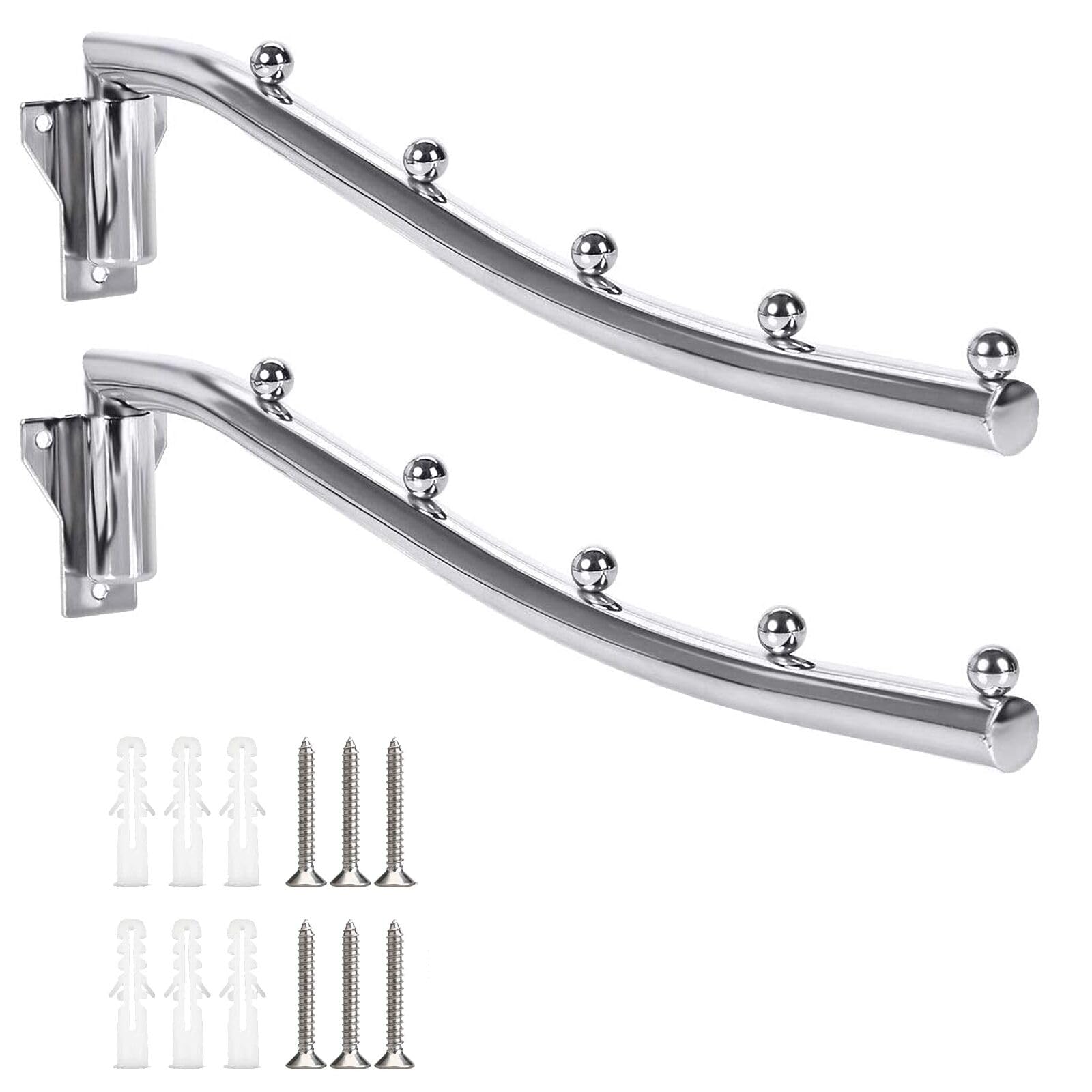 Wall Hangers for Clothes Stainless Steel, Clothing Rack Folding, 2 Pack Wall Mount Laundry Hangers Metal Closet Rod Storage with Swing Arm Wardrobe Organizer Coat Hook for Bathroom, Bedroom, Kitchen