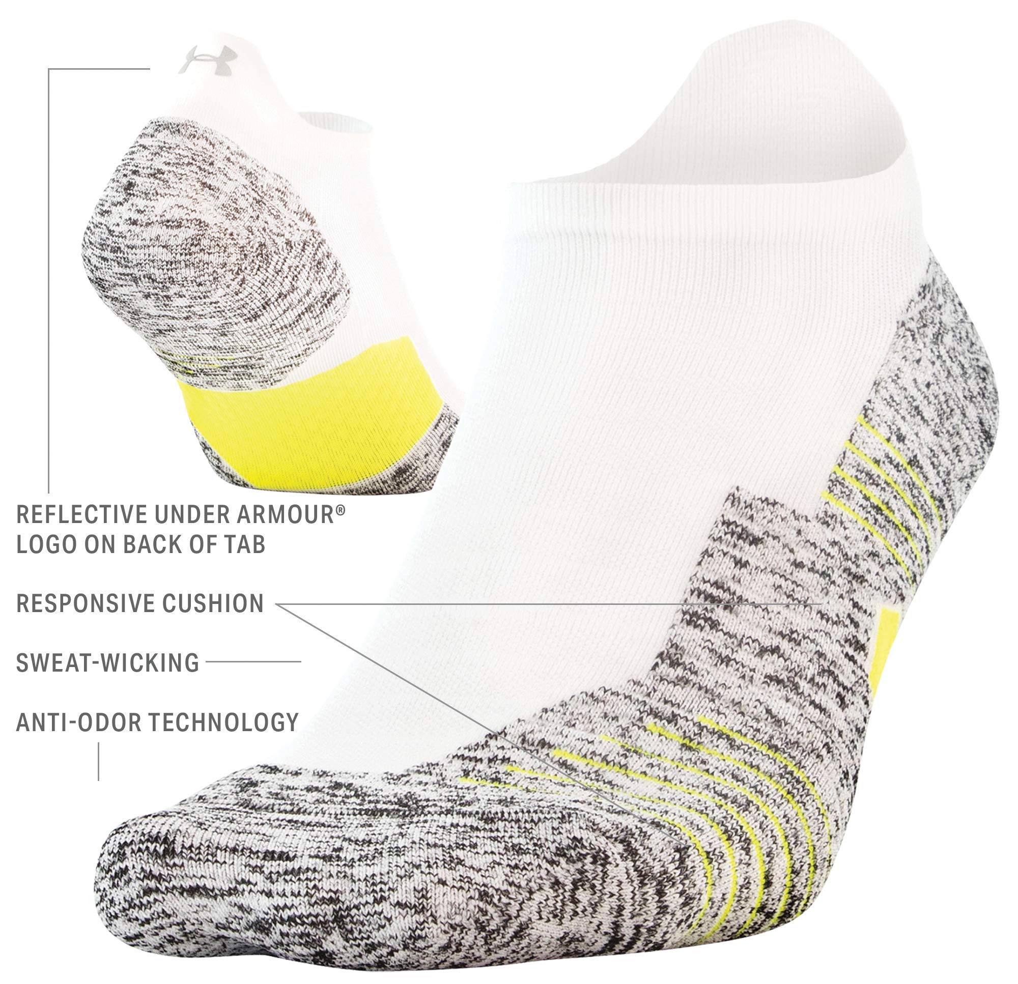 Under Armour Unisex-Adult Run Cushion No Show Tab Socks, Multipairs , White (1-Pair) , Medium