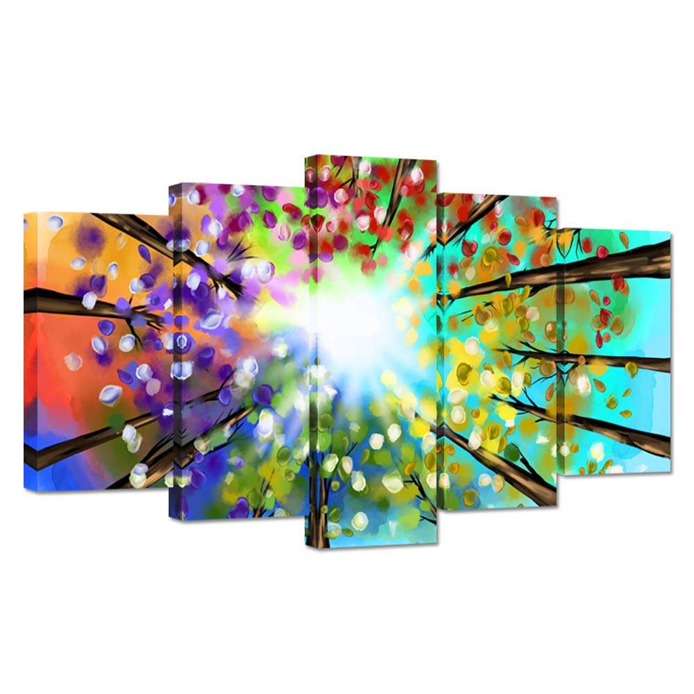 Zlove Four Season Tree Canvas Wall Art Colorful Tree Painting Artwork Large Tress Pcitures Prints