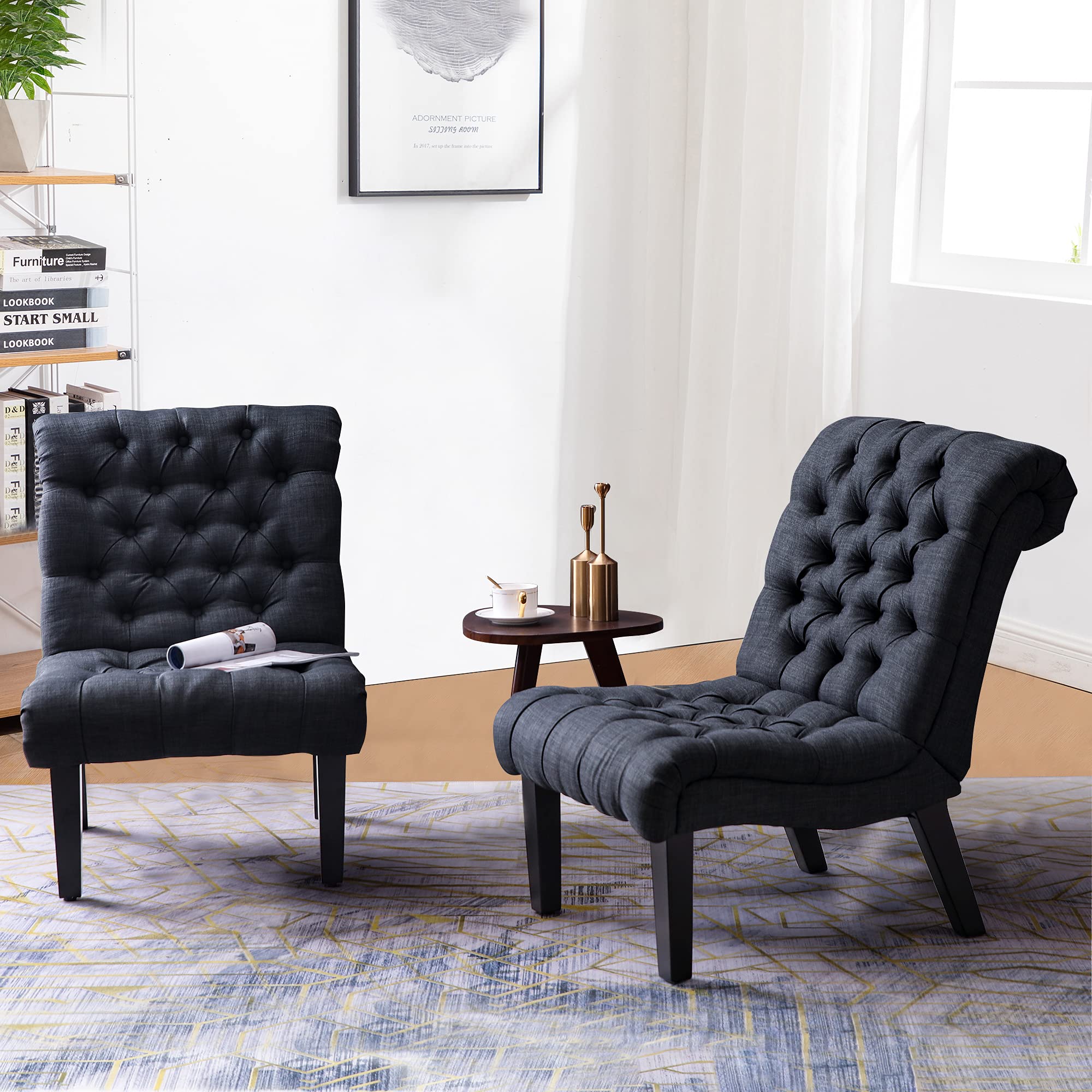 Yongqiang Upholstered Accent Chair for Bedroom Living Room Chairs Armless Slipper Chair with Wood Legs Gray Fabric