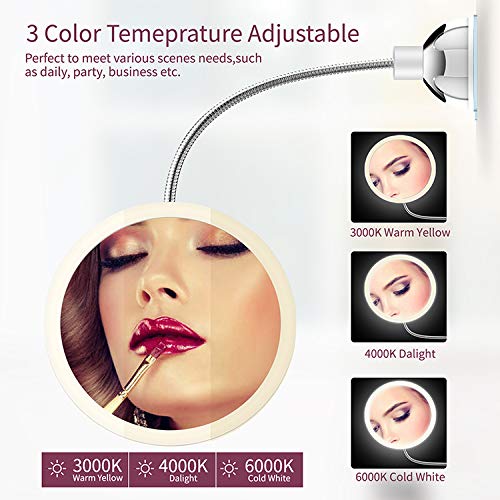 XINBAOHONG LED Lighted Makeup Mirror 10X Magnifying Vanity Mirror with 360 Degree Swivel Rotation Flexible Gooseneck and Locking Suction Cup