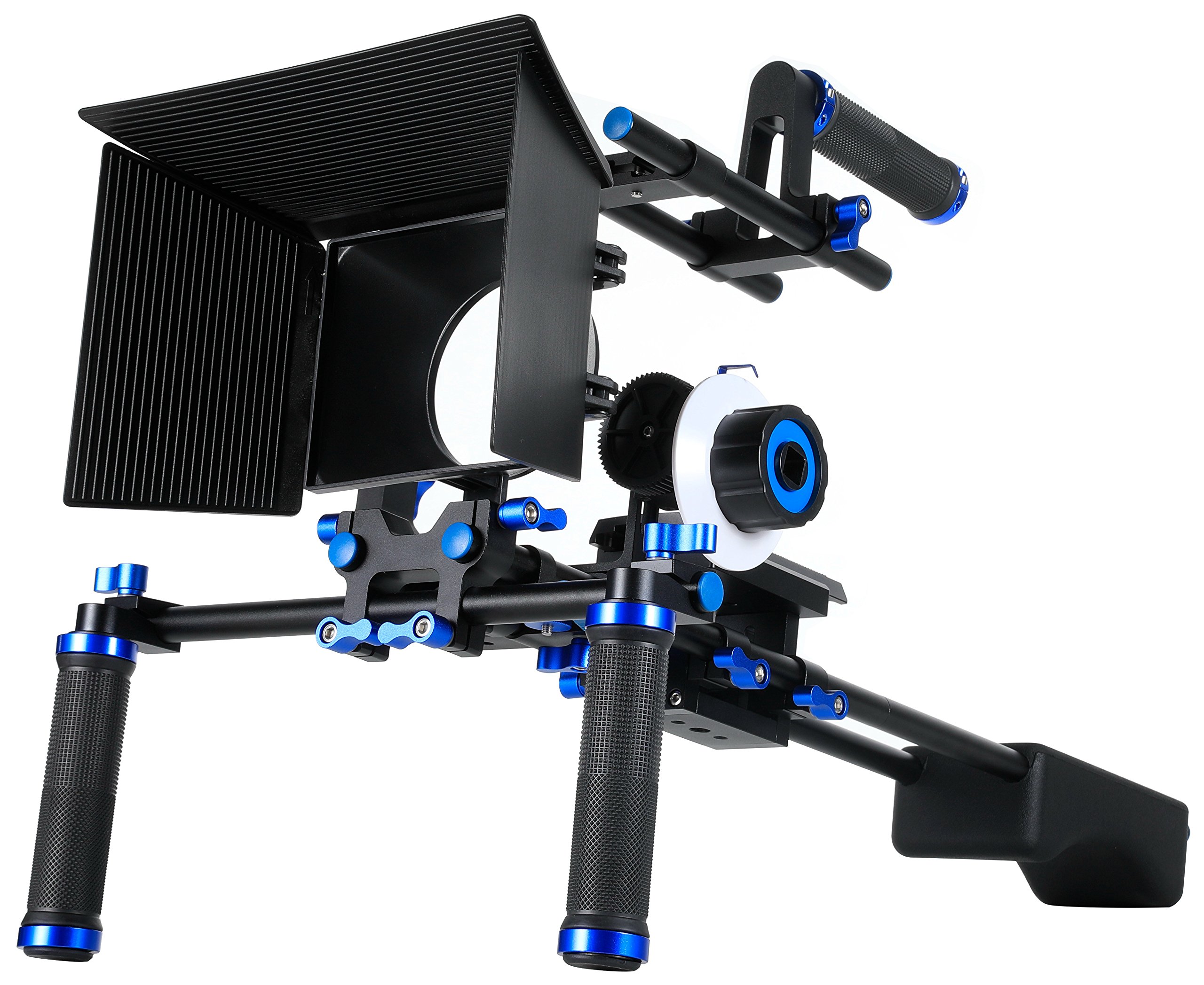 SunSmart Pro DSLR Rig Video Camera Shoulder Mount Kit Including DSLR Rig Shoulder Support, Follow Focus F0, Matte Box M1, Adjustable Platform, Top Handle and C-Shape Support Cage