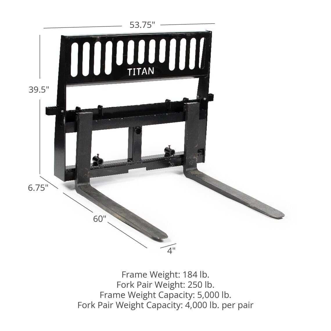 Titan Attachments Pro Duty Pallet Fork Attachment 60" Fork Blades Skid Steer Universal SSQA