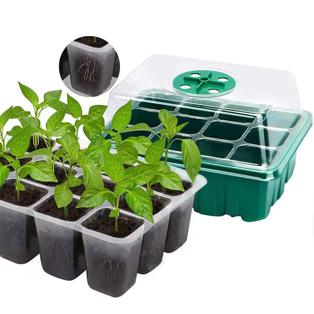 YOOAEFRTY Seed Starter Tray with Grow Light, 3-Pack Seed Starter Kit Indoor Gardening Plant Germination Set with Humidity Dome and Base for Seeds Growing Starting (12 Cells per Tray)