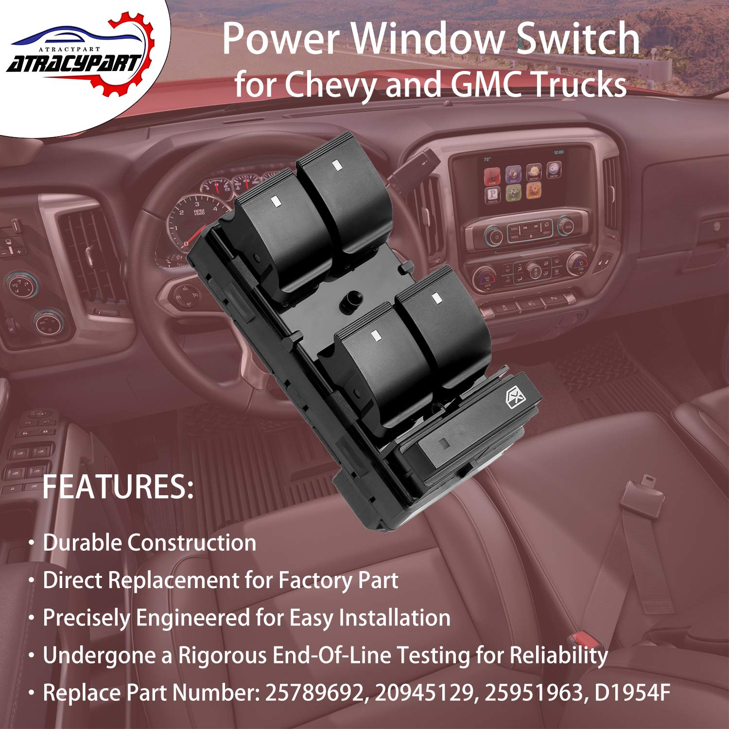 Window Switch Driver Side Master Power Switch - Compatible with 2007-2013 Chevy Silverado Traverse HHR, GMC Sierra Yukon - Replaces# 20945129, 25789692