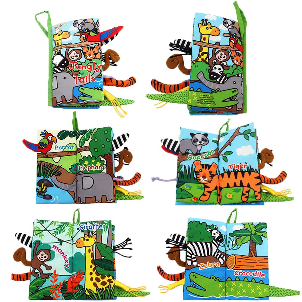 Zocita Baby Soft Animal Tails Activity Cloth Book with Crinkle Fabric, Jungly Tails