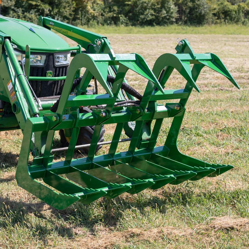 Titan Attachments 60in Economy Grapple Bucket Attachment Fits John Deere Tractors, 3/8in Thick Steel Frame, Hook and Pin Mounting System