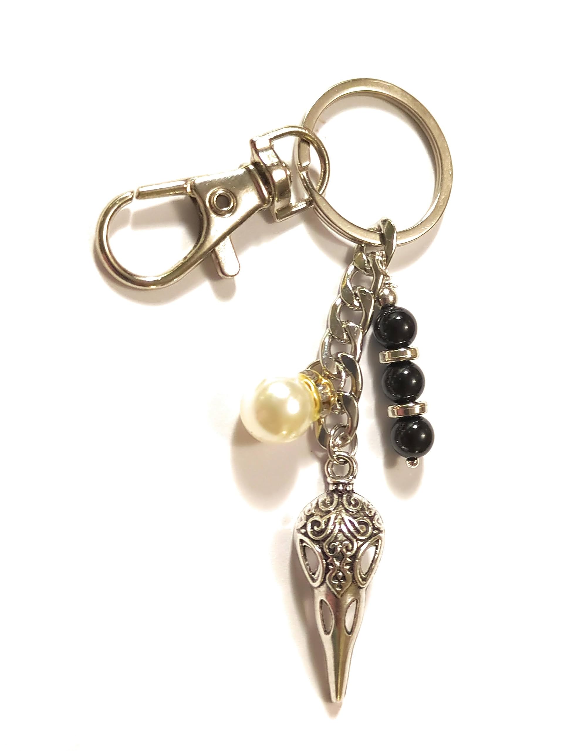 Victorian Raven Skull Backpack Tote Purse Handbag Charm Keychain Purse Clip Belt Clasp 3 Inch Black Onyx
