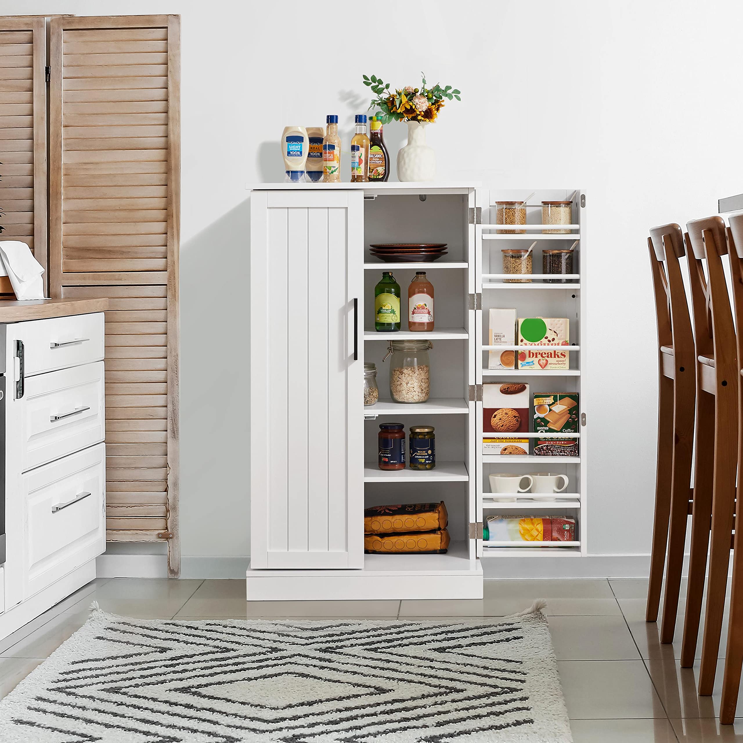 Yaheetech Storage Cabinet, Pantry Cabinet Cupboard with Door and Adjustable Shelves, Freestanding Utility Storage Cabinet for Dinning Room/Living Room, White