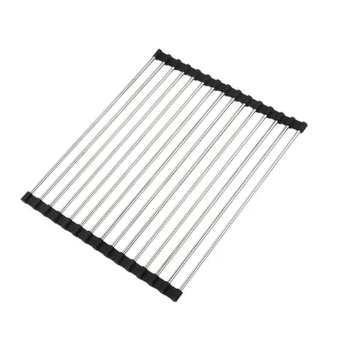 VAWSS Roll up Dish Drying Rack Over The Sink Kitchen Roll up Sink Drying Rack Multipurpose Foldable Sink Drying Mat, Heat-Resistant, Anti-Slip & Anti-Rust Dish Rack for Kitchen, 16.7" x 13.3"