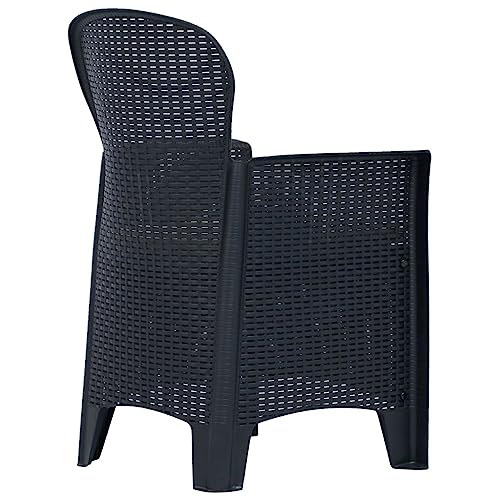 vidaXL 3 Piece Outdoor Bistro Set β Durable, Weather Resistant Plastic Patio Furniture with Rattan Look Design, Anthracite Color, Includes 1 Table and 2 Chairs