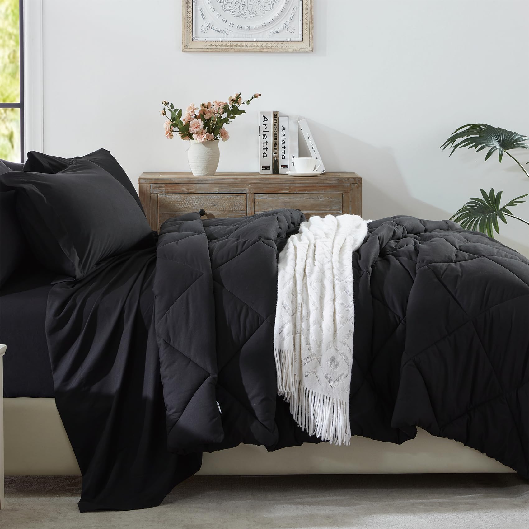 Zzlpp Queen Size Bed in a Bag 7 Pieces,Burnt Orange Bed Comforter Set with Comforter and Sheets, All Season Bedding sets with 1 Comforter,2 Pillow Shams,2 Pillowcases,1 Flat Sheet,1 Fitted Sheet