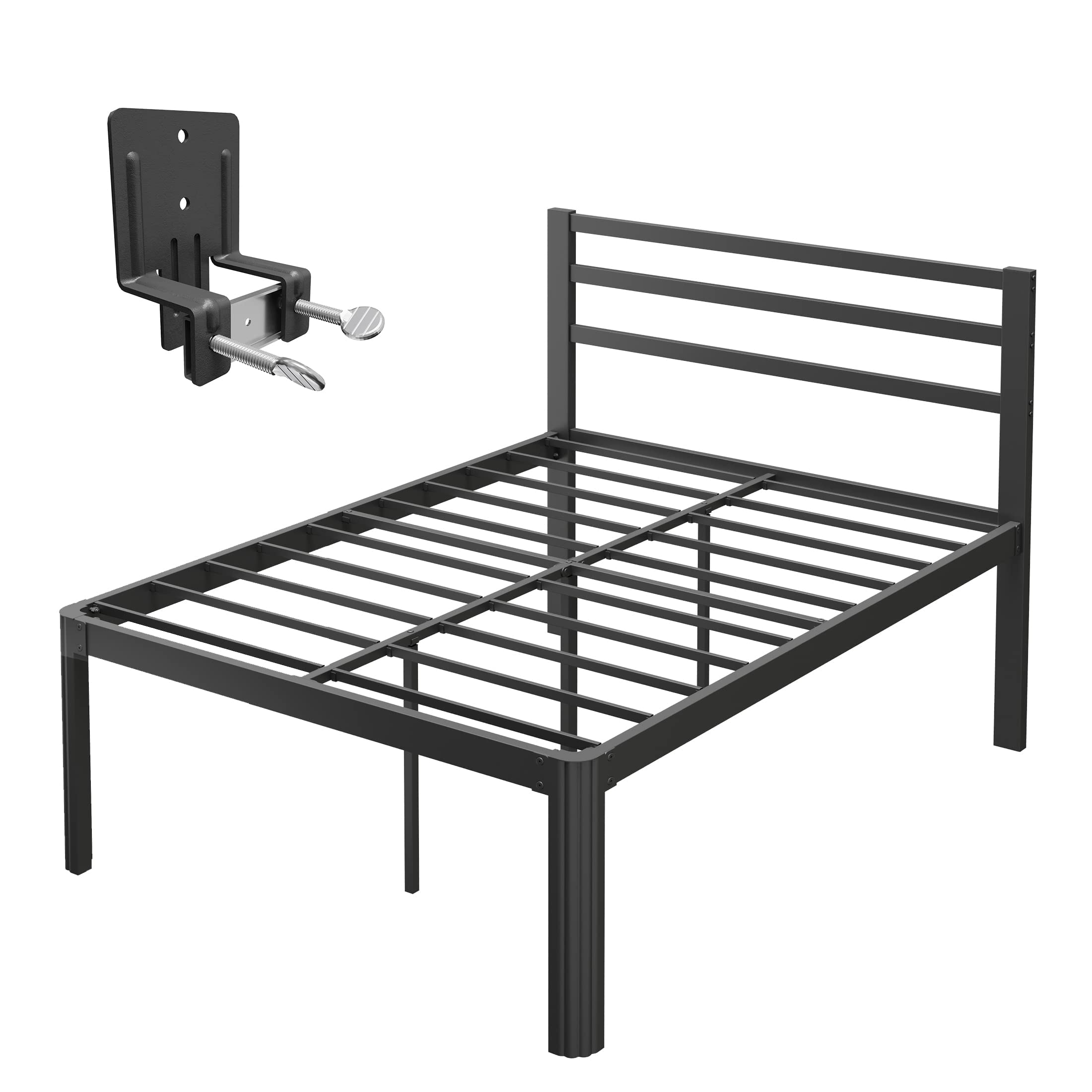 Woozuro Queen Size Bed Frames and 6 Pcs Non Slip Mattress Stoppers,No Box Spring Needed,14 Inch Metal Platform Bed Frame,Heavy Duty Steel Slats Support,Noise Free Mattress Foundation,Black