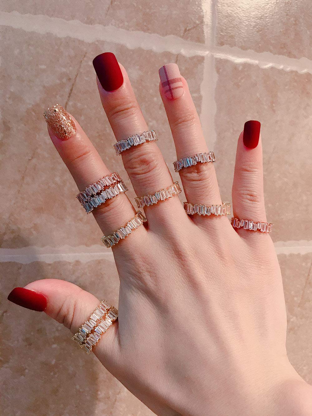 YOGEME Fashion AAA cubic zirconia Baguette thin band ring R0377 (White, 8)