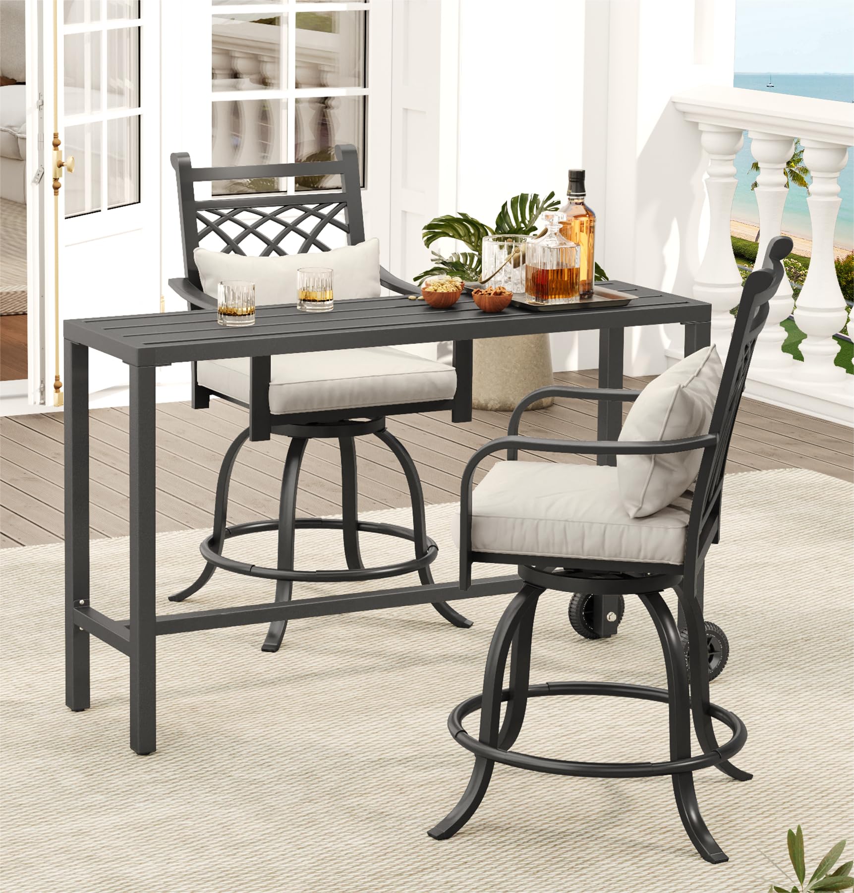 YITAHOME 55" Outdoor Bar Table, Rectangle Narrow Counter Height Table, Ideal Bar Height Table for Balcony, Patio, Garden, Yard, Poolside, Silver Bottom Texture